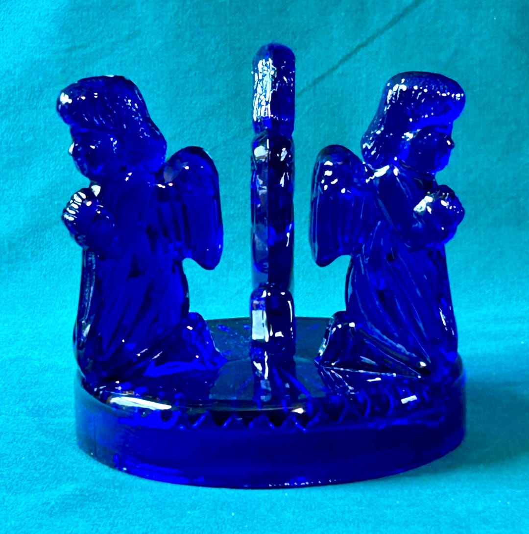 Cobalt Blue Glass Candy Dish Praying Children Angels Replacement Lid ...