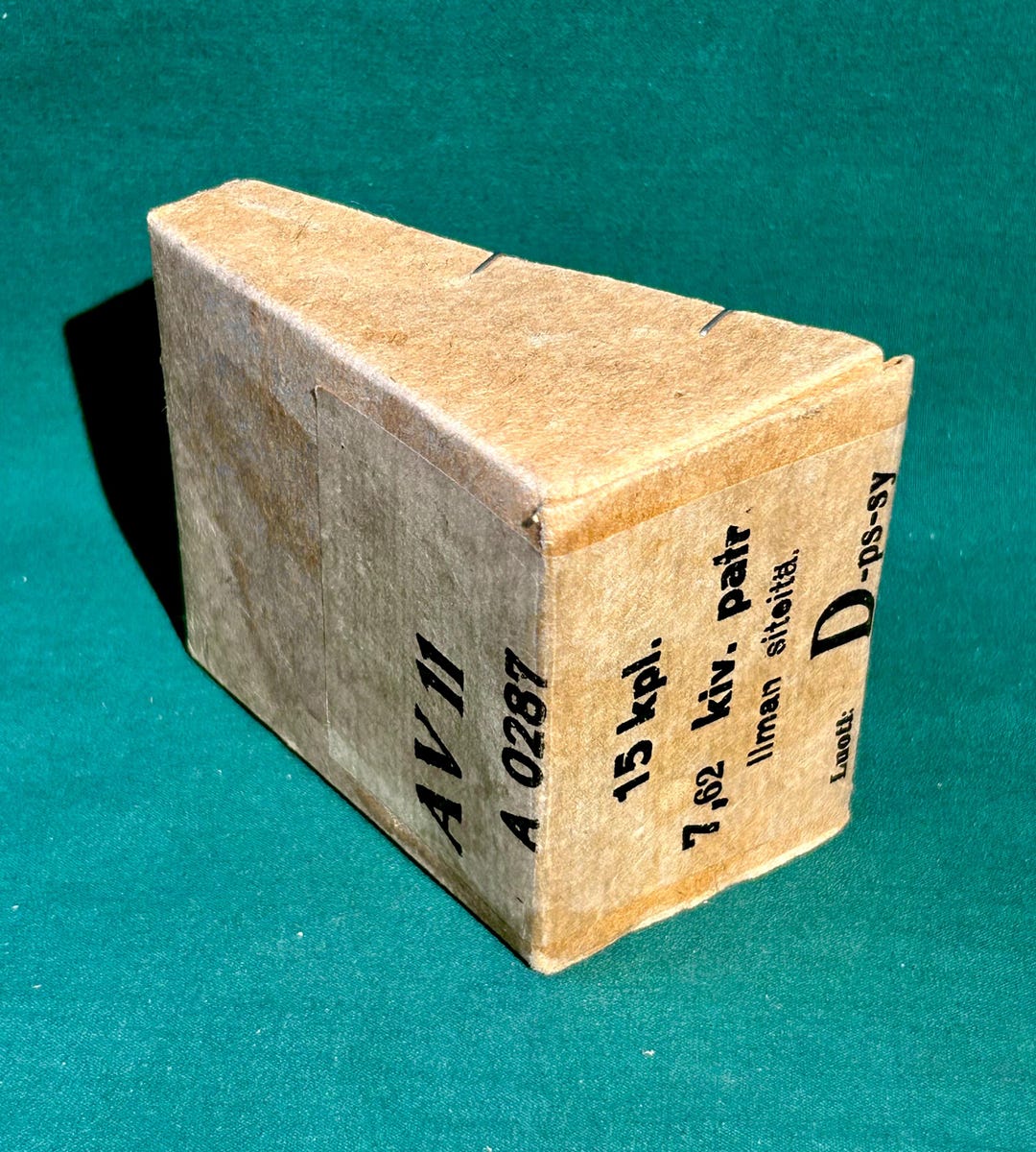 WWII 25mm Mauser Ammo Box Empty 15 Round Cardboard '44 Finnish Repack ...