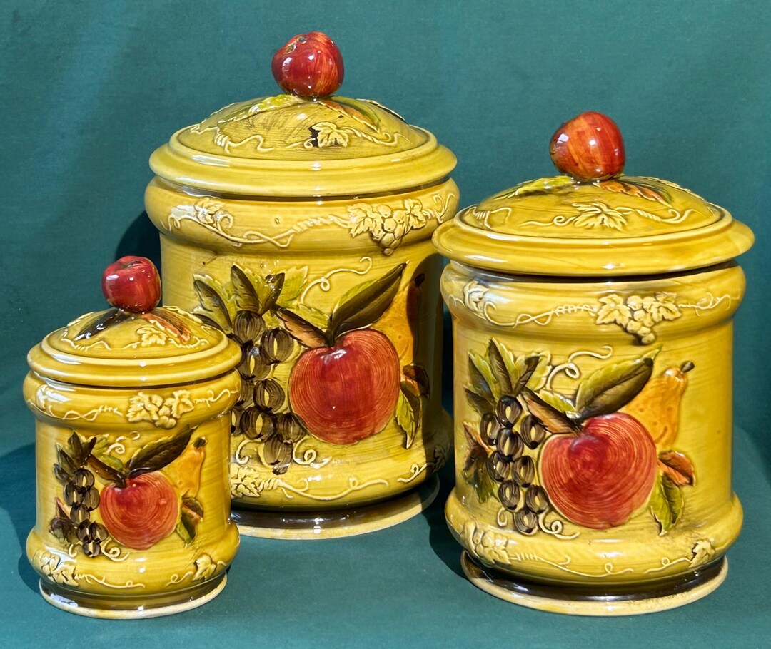 Lefton Canister Orchard Harvest Apple Knobs - Set of 3 - Round With ...