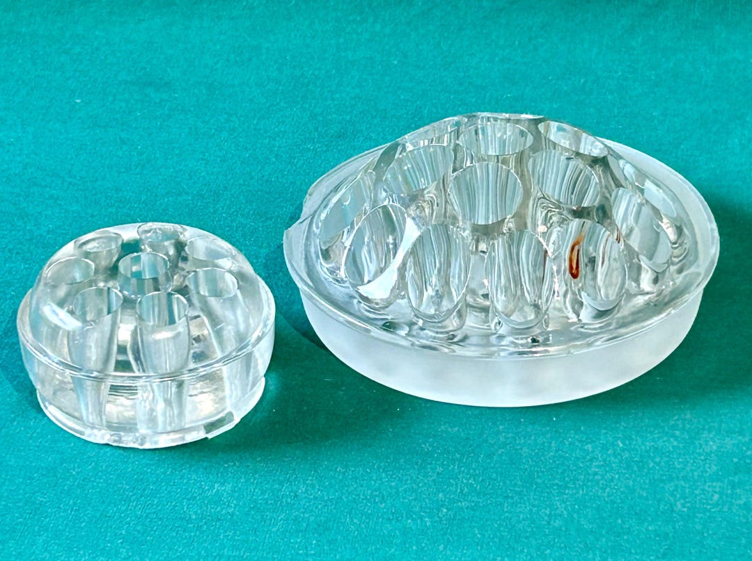 2 Vintage Dome Flower Frogs One 19 Hole & One 8 Hole Clear Glass for ...