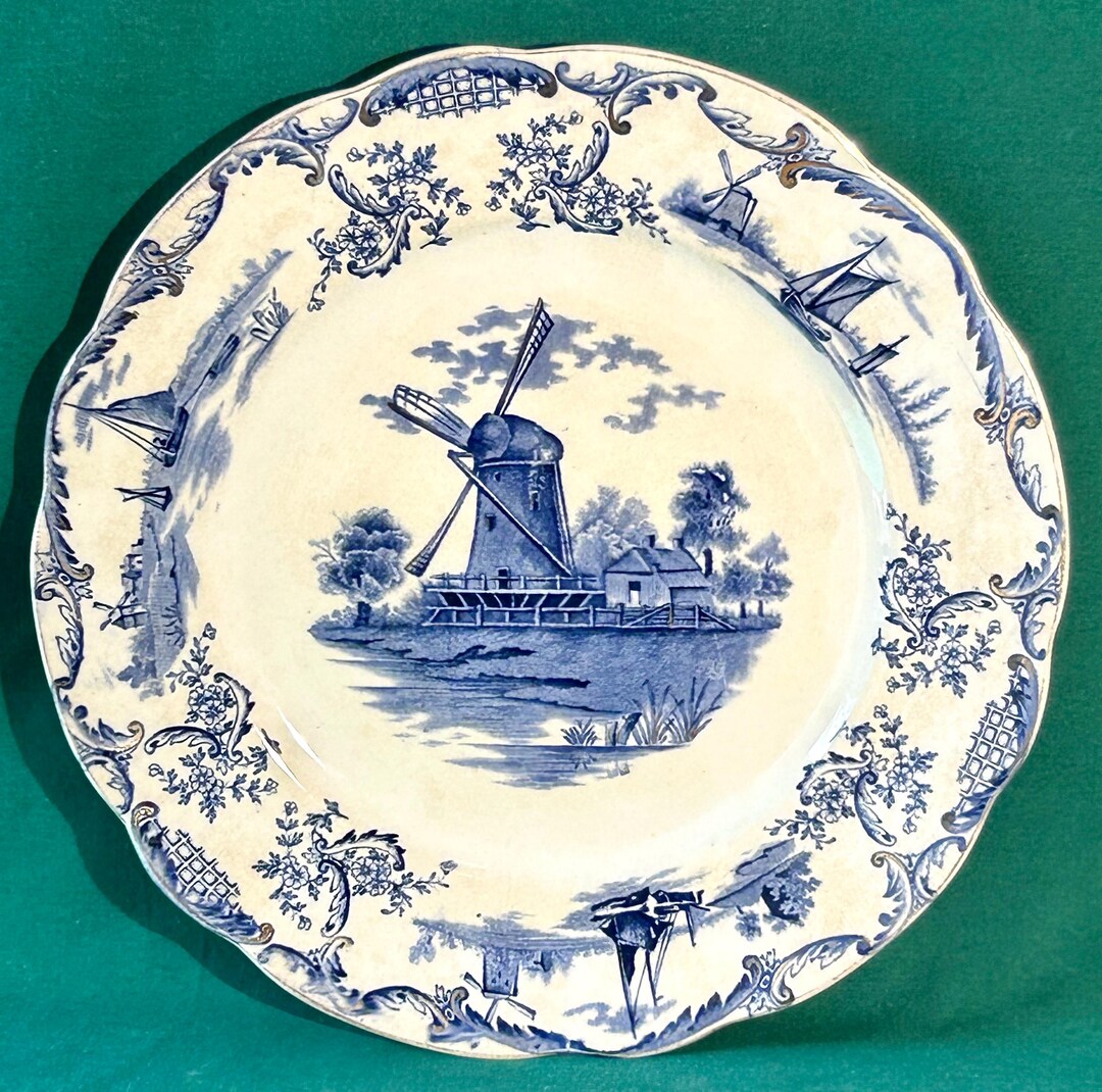 Vintage Delft Windmill Plate 10 Blue & White Dutch, Holland Scenic Edge ...