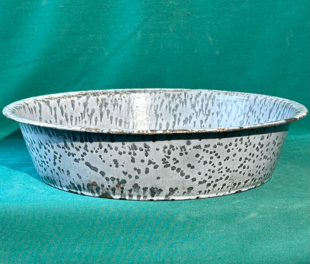 Graniteware Deep Dish Milk Pan Gray Speckled Mottled Antique Enamel ...