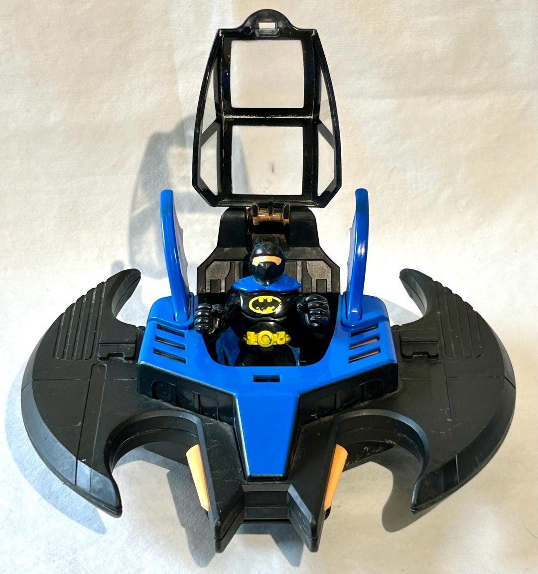 Batwing Bat Jet Plane With Batman Pilot Figurine Blue & Black Mattel ...