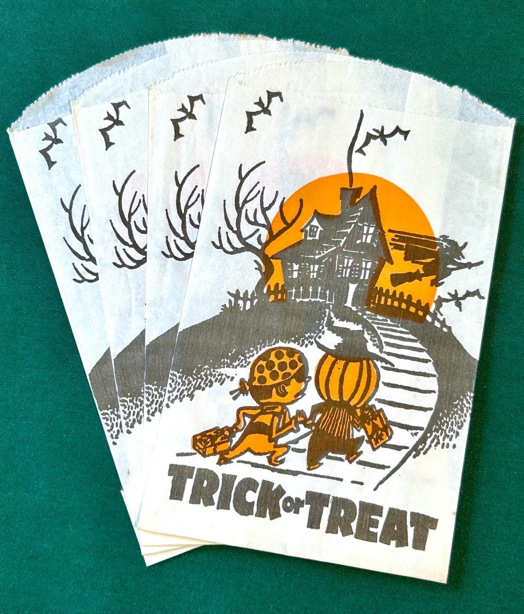 60s Vintage Trick or Treat Bags Set of 4 Halloween Candy 3.5"x6" Paper ...