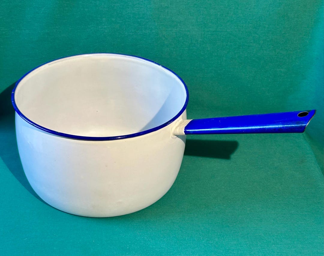 Enamelware Cooking Stock Pot Cobalt Blue Handle 9" Rustic Farmhouse ...