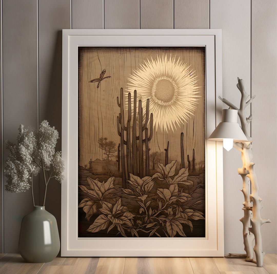 Saguaro Cactus Block Print: Southwestern Desert Landscape Art - Etsy