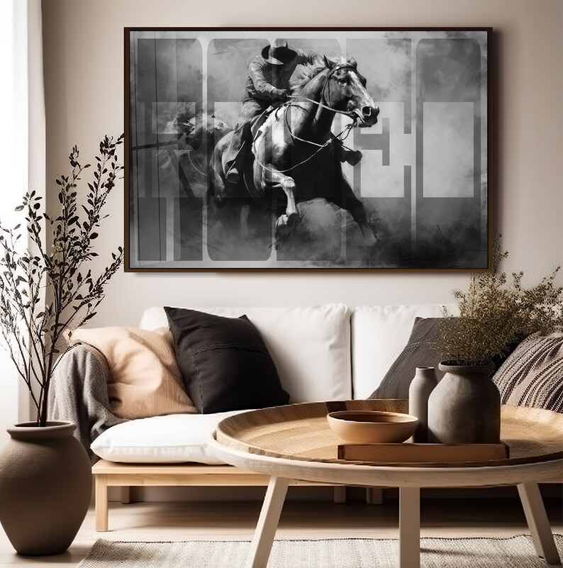 RODEO Wall Art Home Decor Black and White Vintage Print Cowboy Print ...