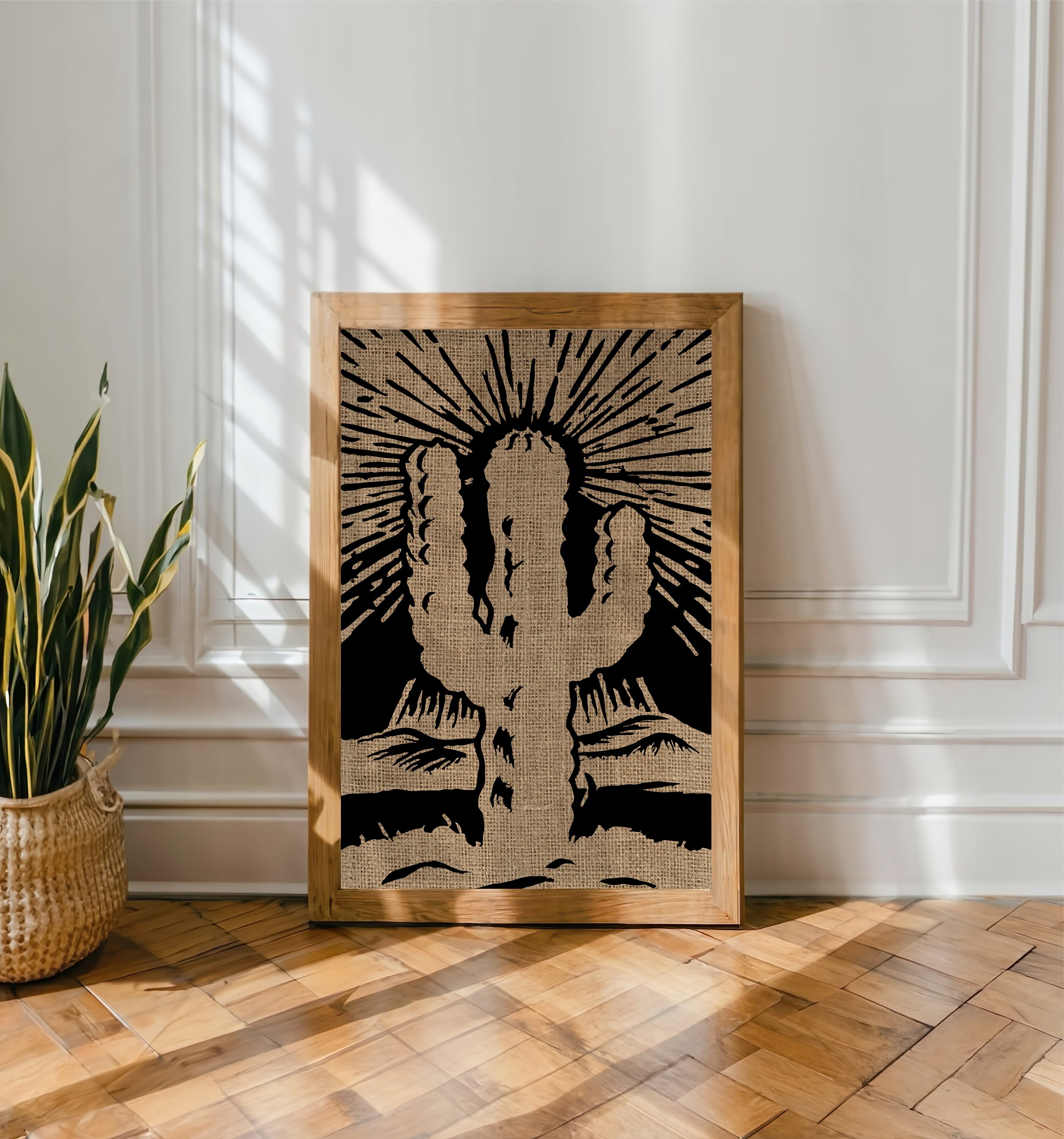 BURLAP, Saguaro Cactus Block Print Poster, Western Decor, Southwestern ...
