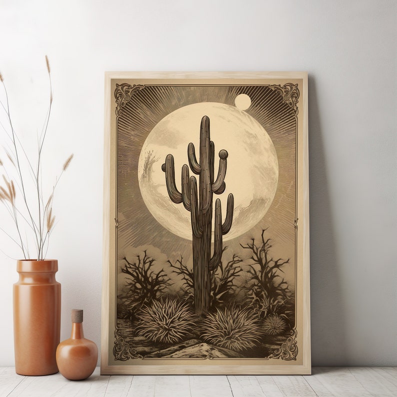 Saguaro Kaktus Block Print Poster, Western Dekor, südwestliche Wand ...