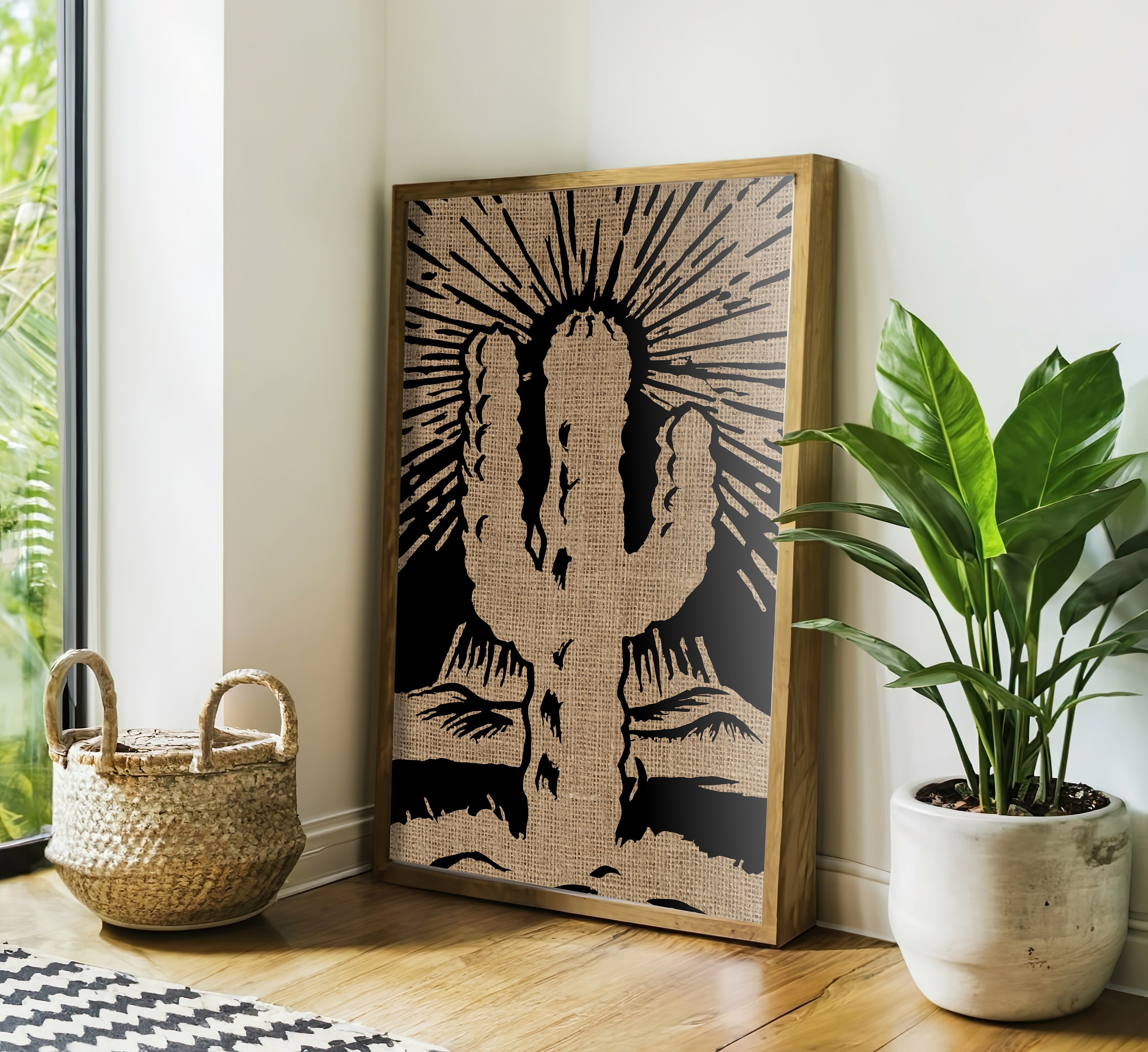 BURLAP, Saguaro Cactus Block Print Poster, Western Decor, Southwestern ...