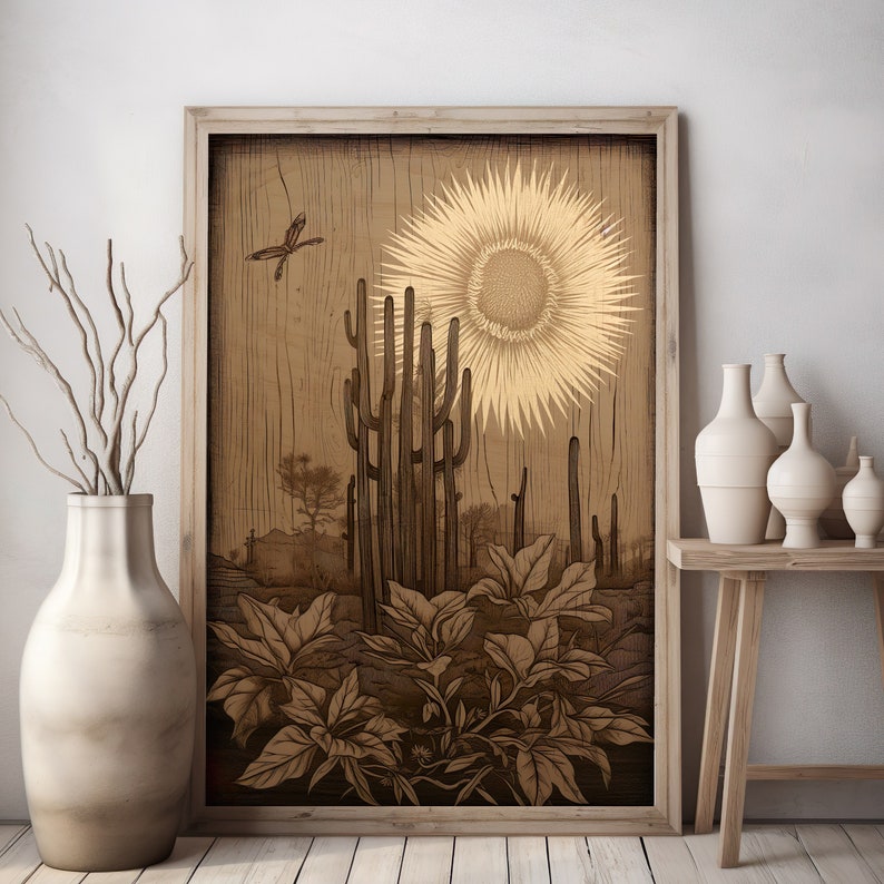 Saguaro Cactus Block Print: Southwestern Desert Landscape Art - Etsy
