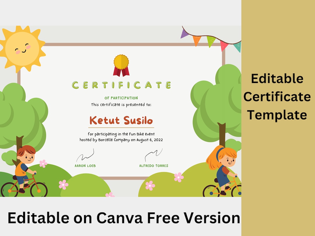 Green Colorful Kids Editable Certificate Template, Kids Recognition ...
