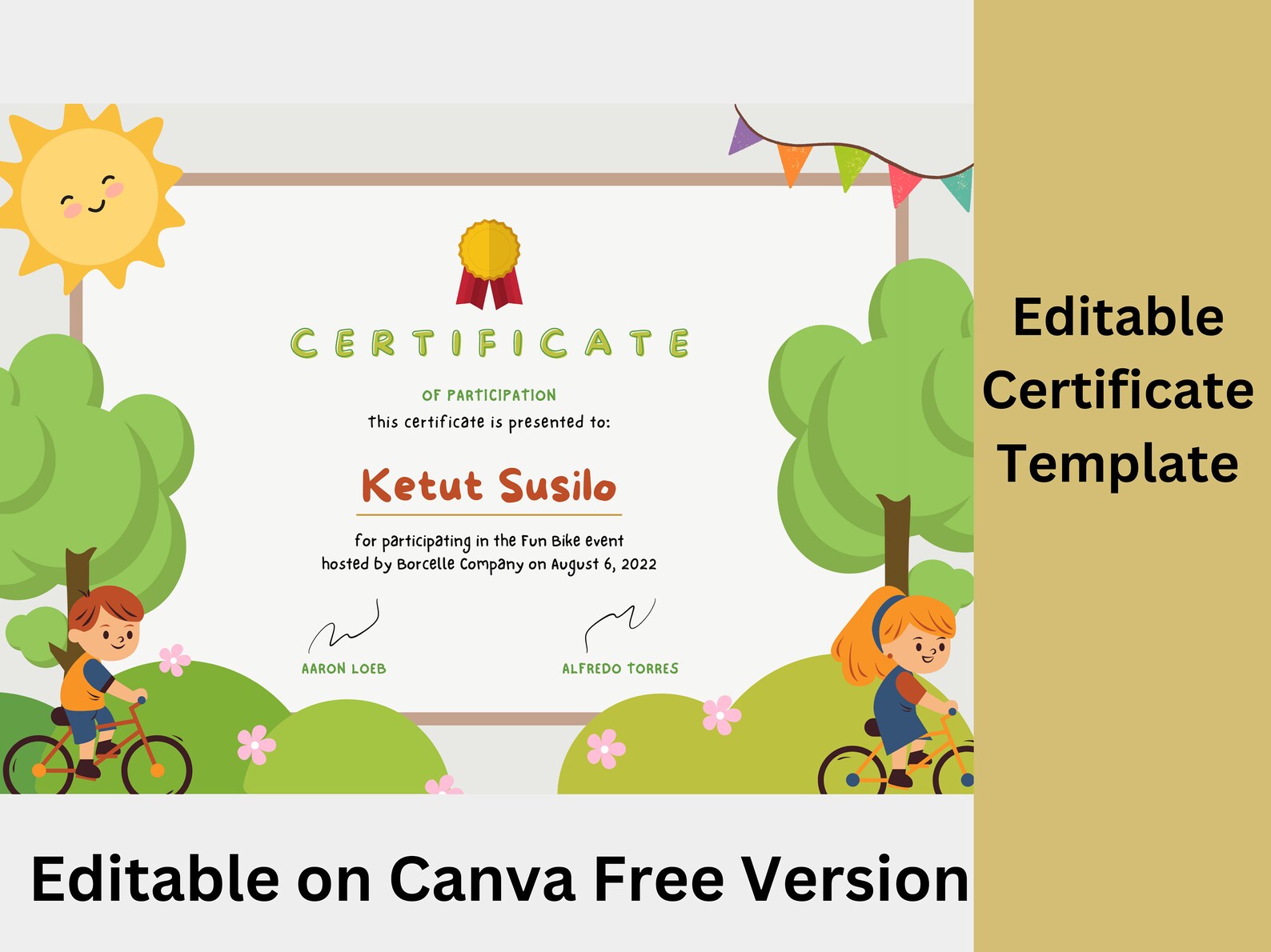 Kids Recognition Certificate Template, Green Colorful Design (editable ...