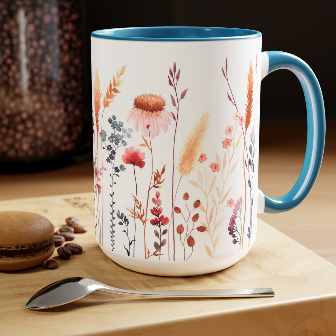 Watercolor Wildflowers Two-tone Coffee Mugs, 15oz - Etsy