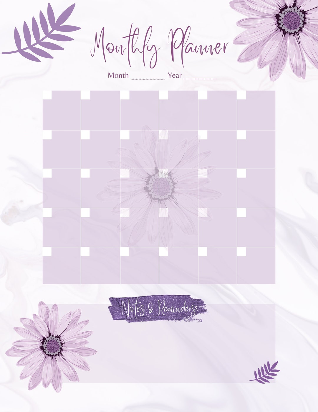 Purple Floral Minimal Monthly Planner Printable - Etsy