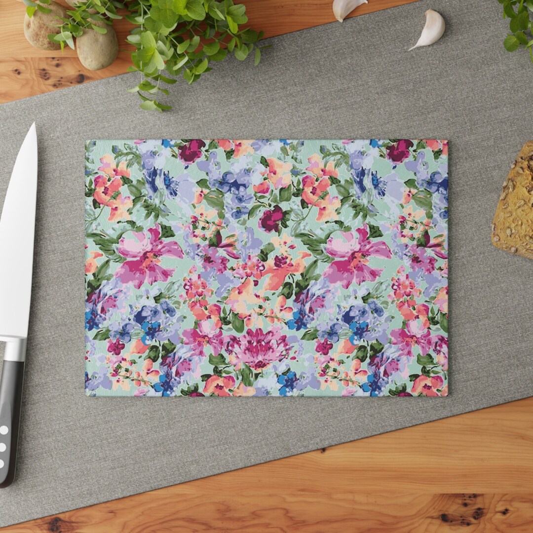 Watercolor Floral Glass Cutting Board, Kitchen Decor, Housewarming Gift ...