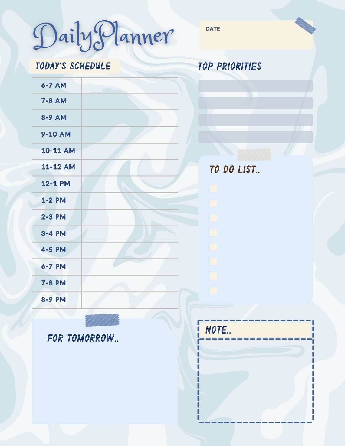 Blue Minimalist Daily Planner, Calander, Planning - Etsy