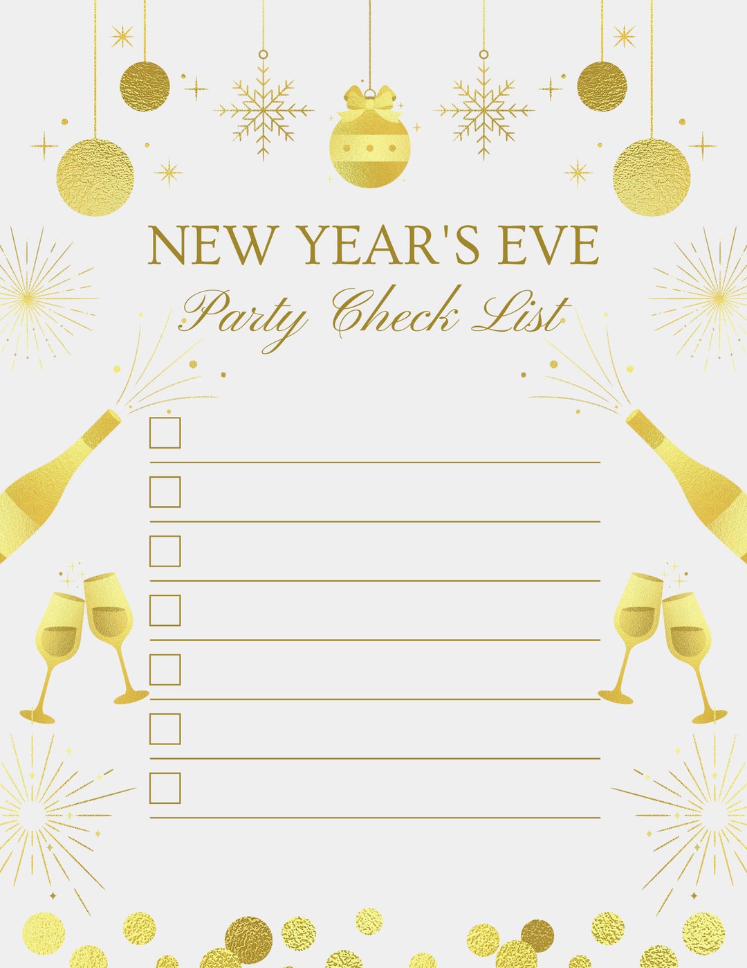 New Year Party Planner Check List & Shopping List Digital Printable PDF ...