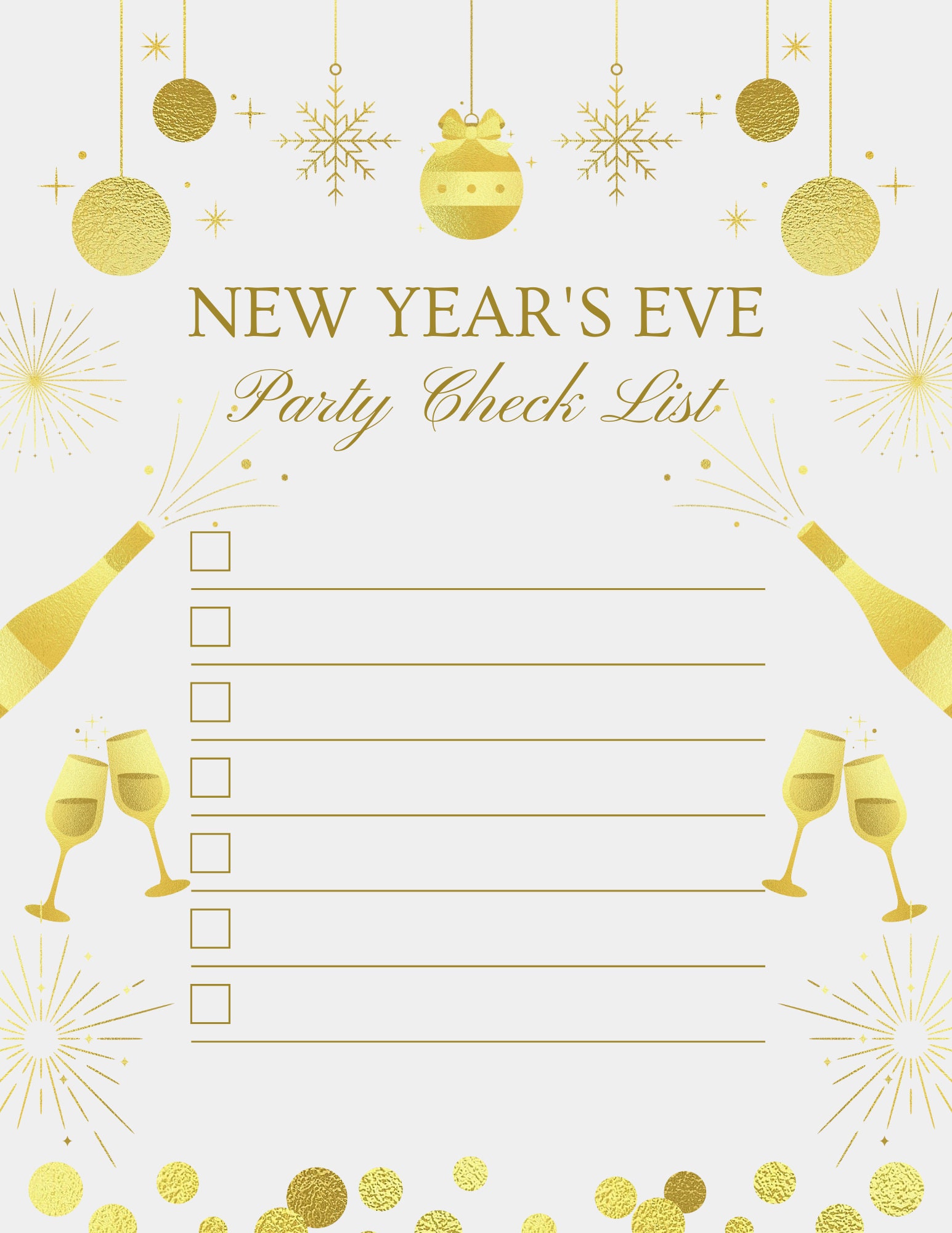 New Year Party Planner Check List & Shopping List Digital Printable PDF ...