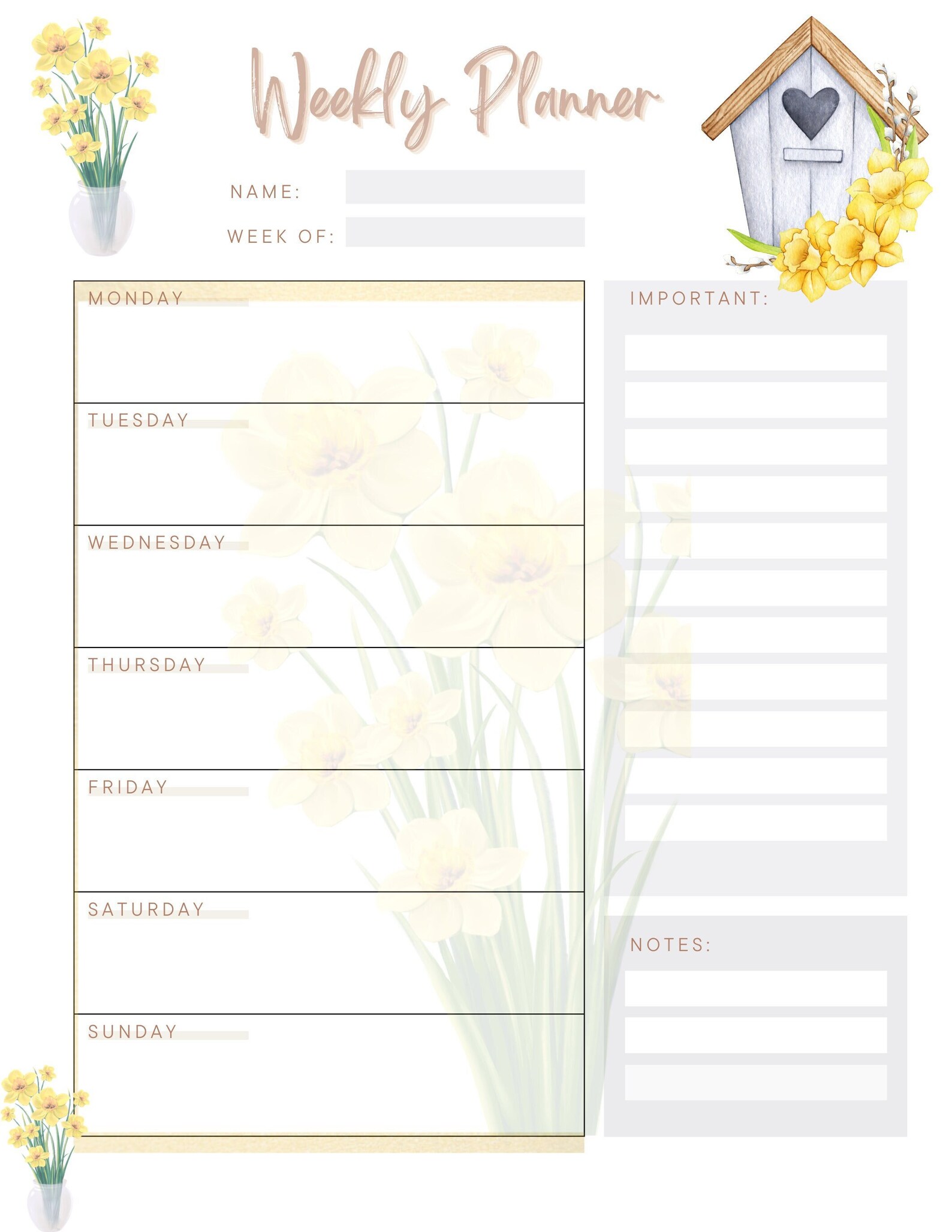 Daffodil Yellow Weekly Planner - Etsy