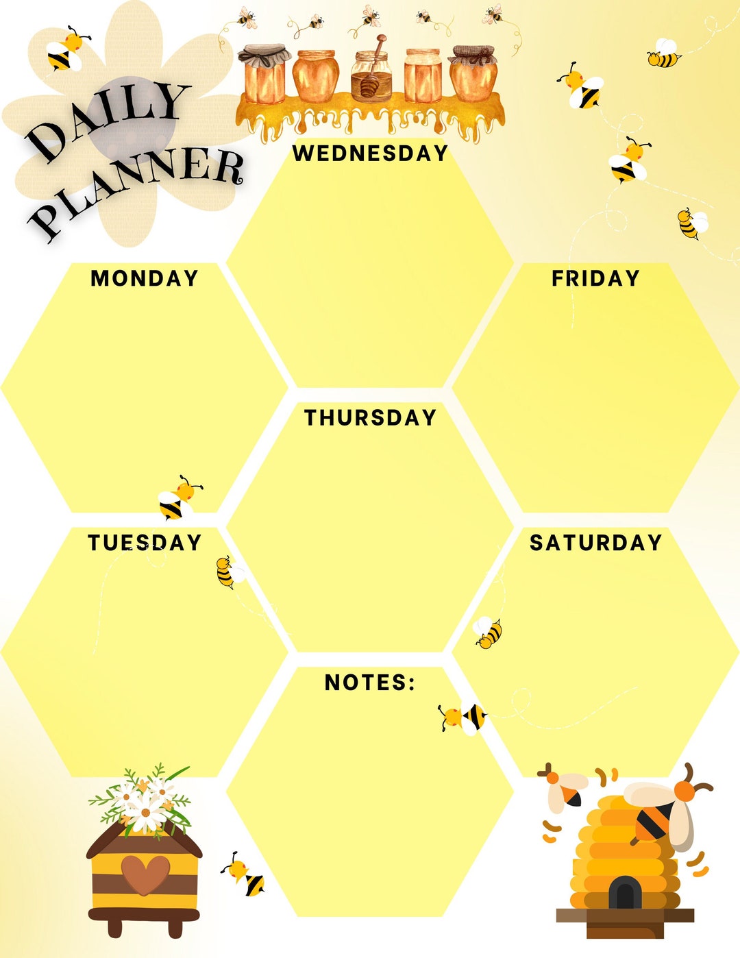 Bees, Hive & Honey Comb Cute Daily Planner, Journaling, Calenders ...