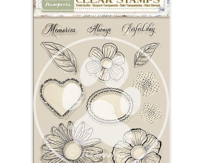 Stamperia - Timeless - Clear Acrylic Stamps - Flowers and Hearts - Etsy