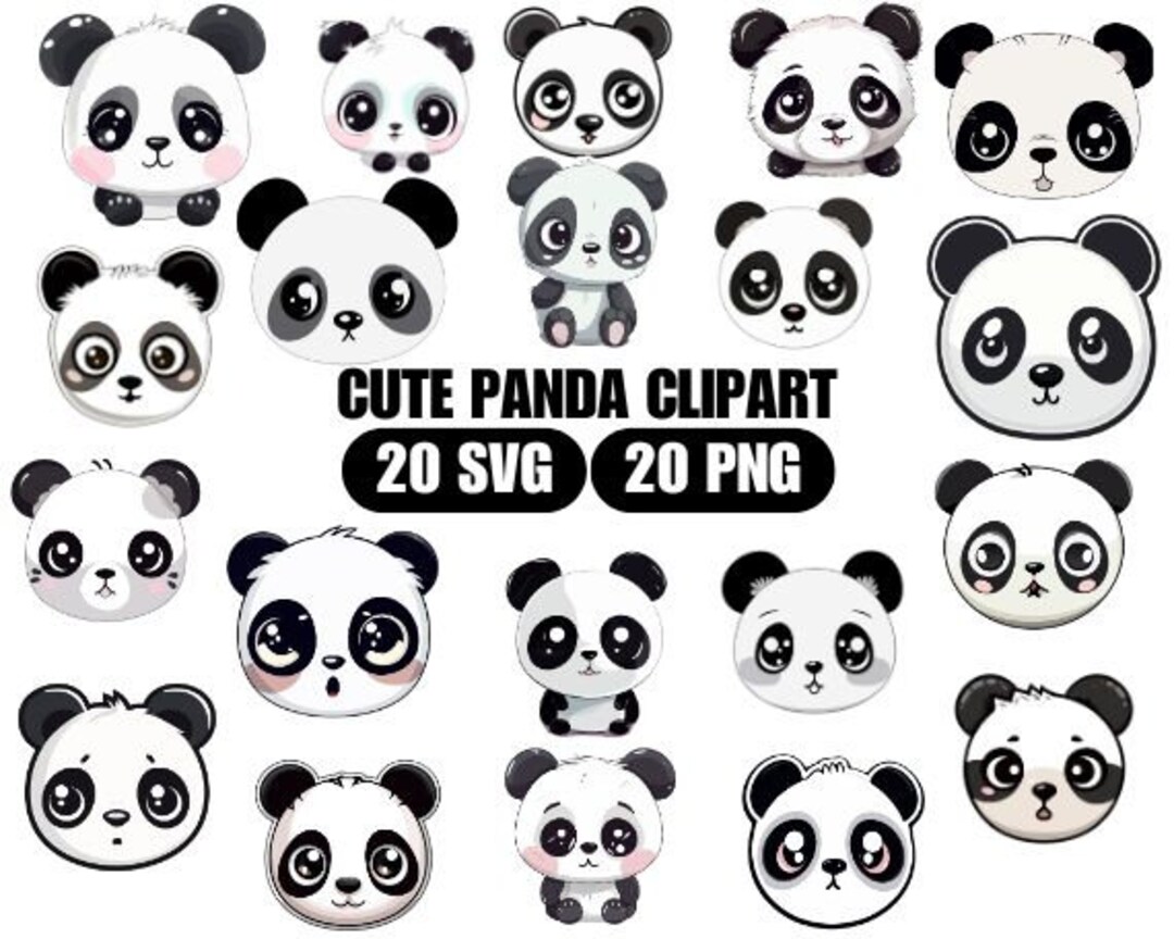 20 Cute Pandas Kawaii Clipart Bundle 20 SVG + 20 Transparent PNG 300 ...