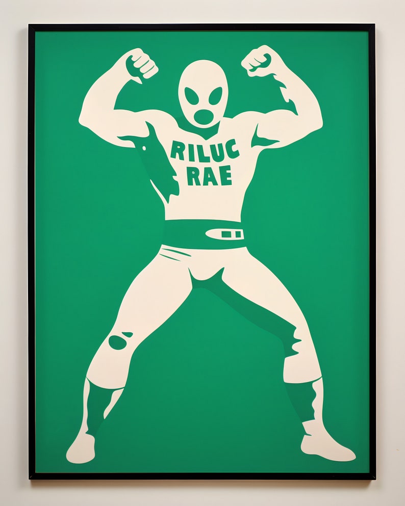 Lucha Libre Minimalist Poster, Wrestling Art, Green Lucha Libre Digital ...