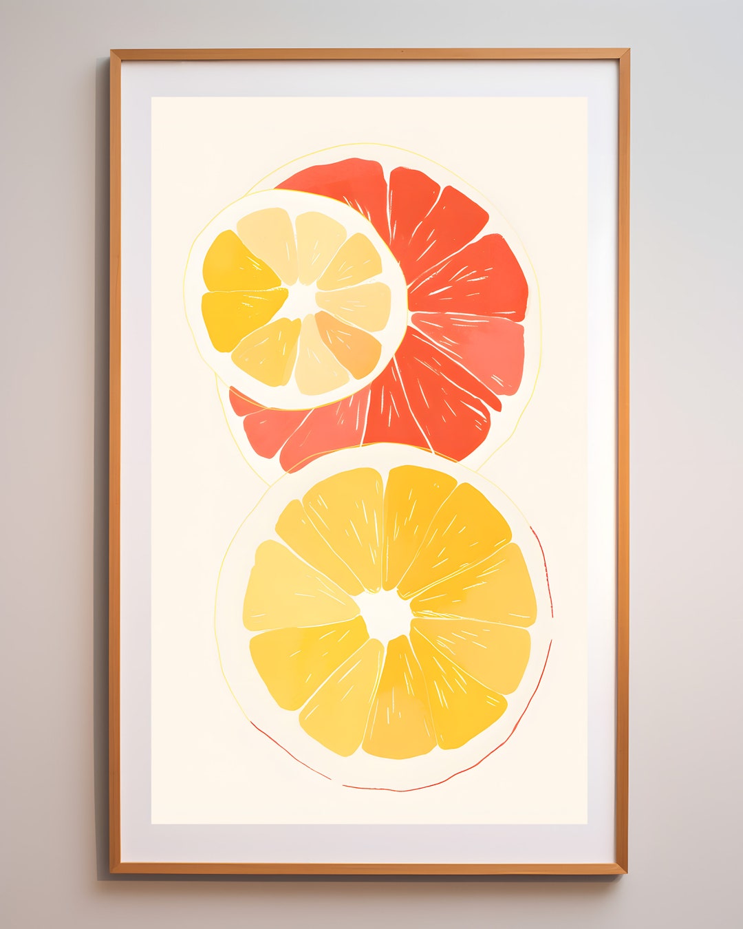 Citrus Slices Art Print, Fruit Art, Minimalist Fruit Print, Risograph ...