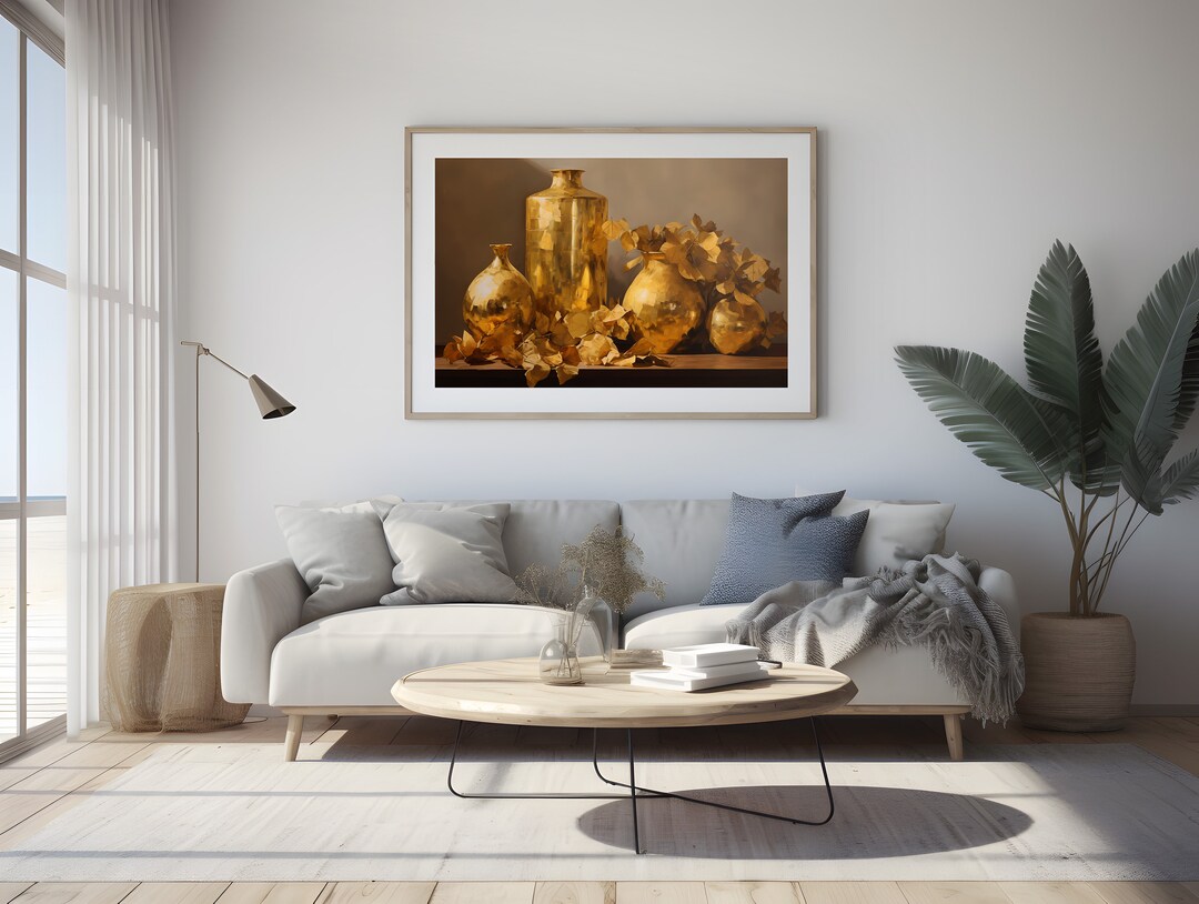 Golden Objects Still Life Oil Painting, Downloadable Modern Still Life ...