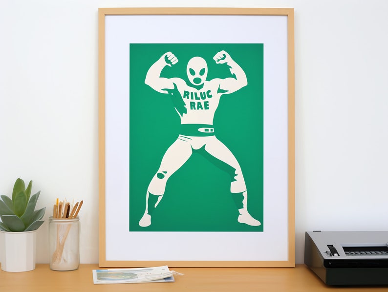 Lucha Libre Minimalist Poster, Wrestling Art, Green Lucha Libre Digital ...