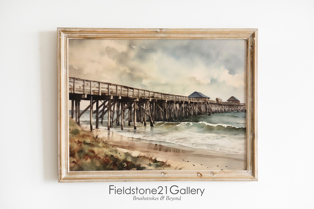 The Pier Vintage Watercolor Painting, Myrtle Beach, Old Myrtle, North ...