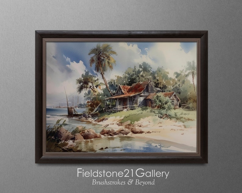 Old Florida House at the Inlet Vintage Watercolor, Florida Inlet ...