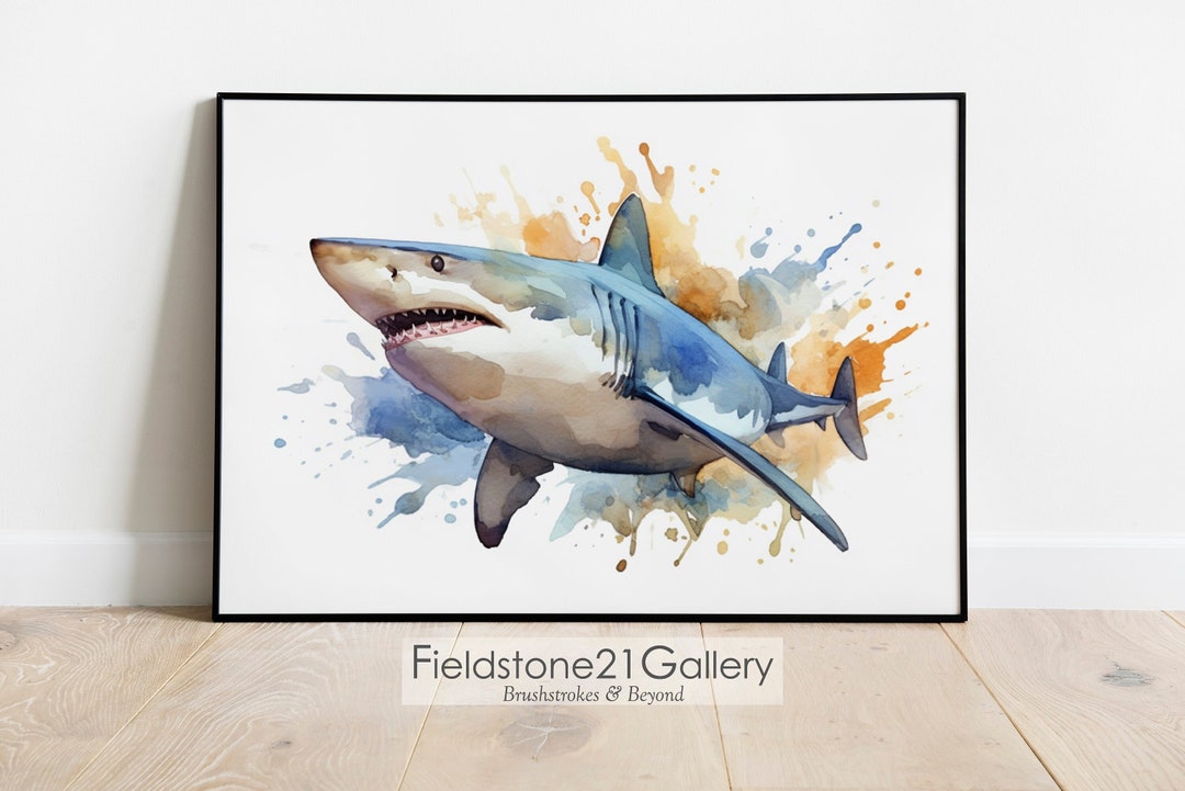 Shark Watercolor: Coastal Art, Beach Art,florida,beach House,beach ...