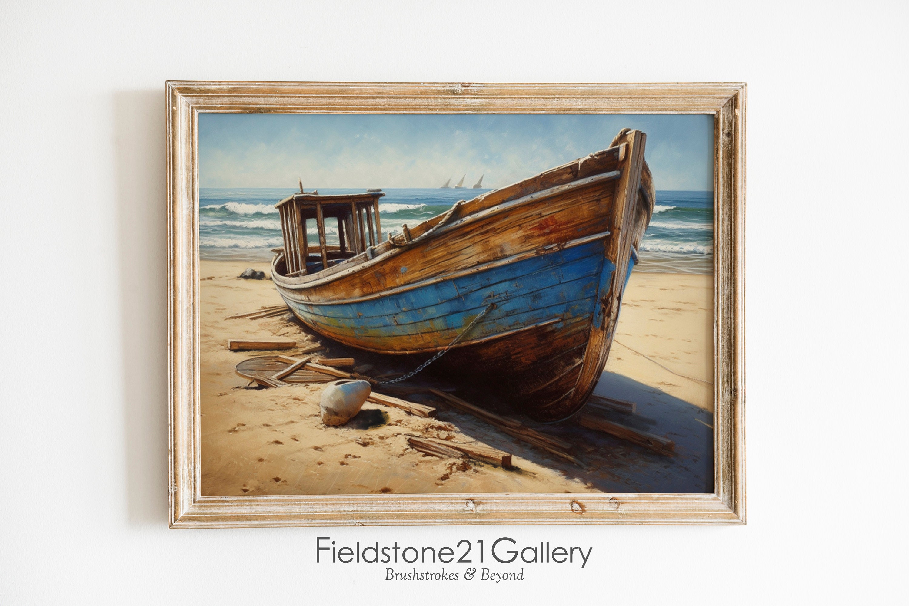 The Old Girl -beached Fishing Boat Painting, Vintage Boat, Beach Art ...