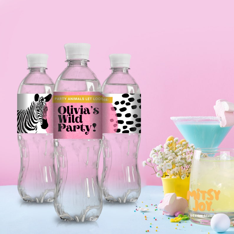 Editable Wild Birthday Party Water Label Template, Zebra Print Water ...