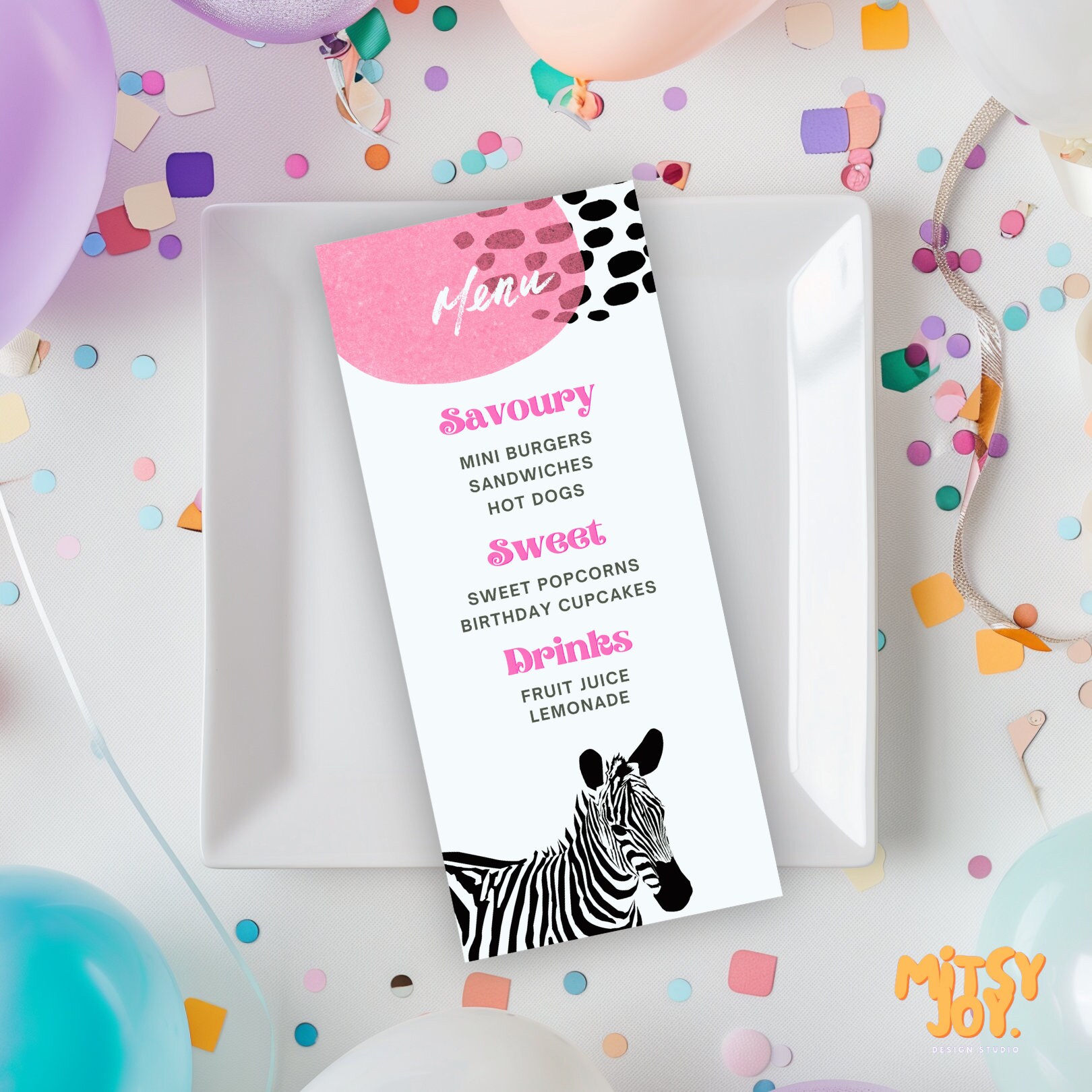 Editable Zebra-themed Birthday Party Menu Templete Wild Birthday Menu ...