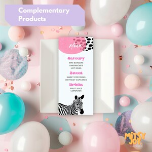 Editable Zebra-themed Birthday Party Menu Templete Wild Birthday Menu ...