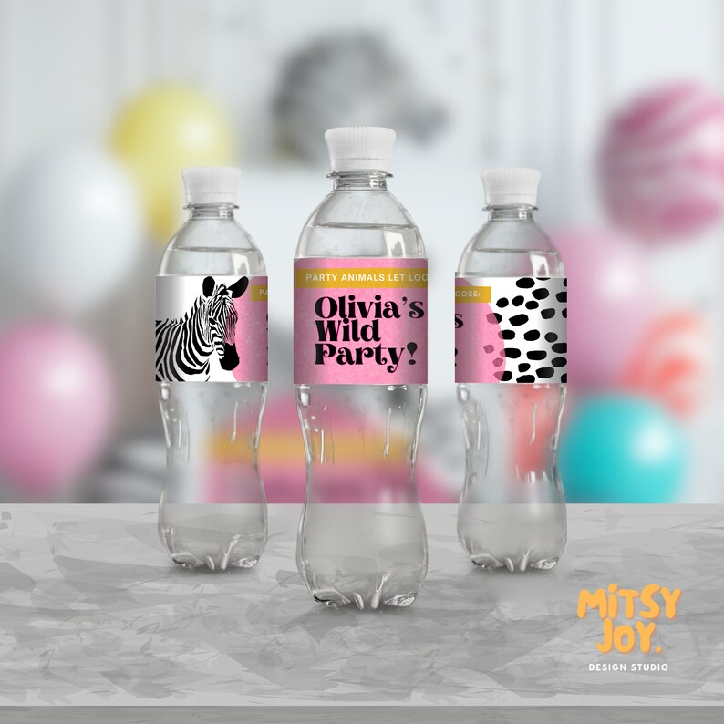 Editable Wild Birthday Party Water Label Template, Zebra Print Water ...