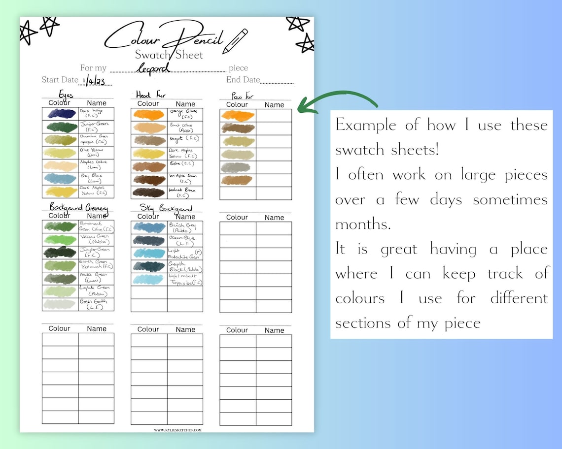 Colour Pencil Swatch Sheet Color Swatch Chart Colour Swatch Template ...