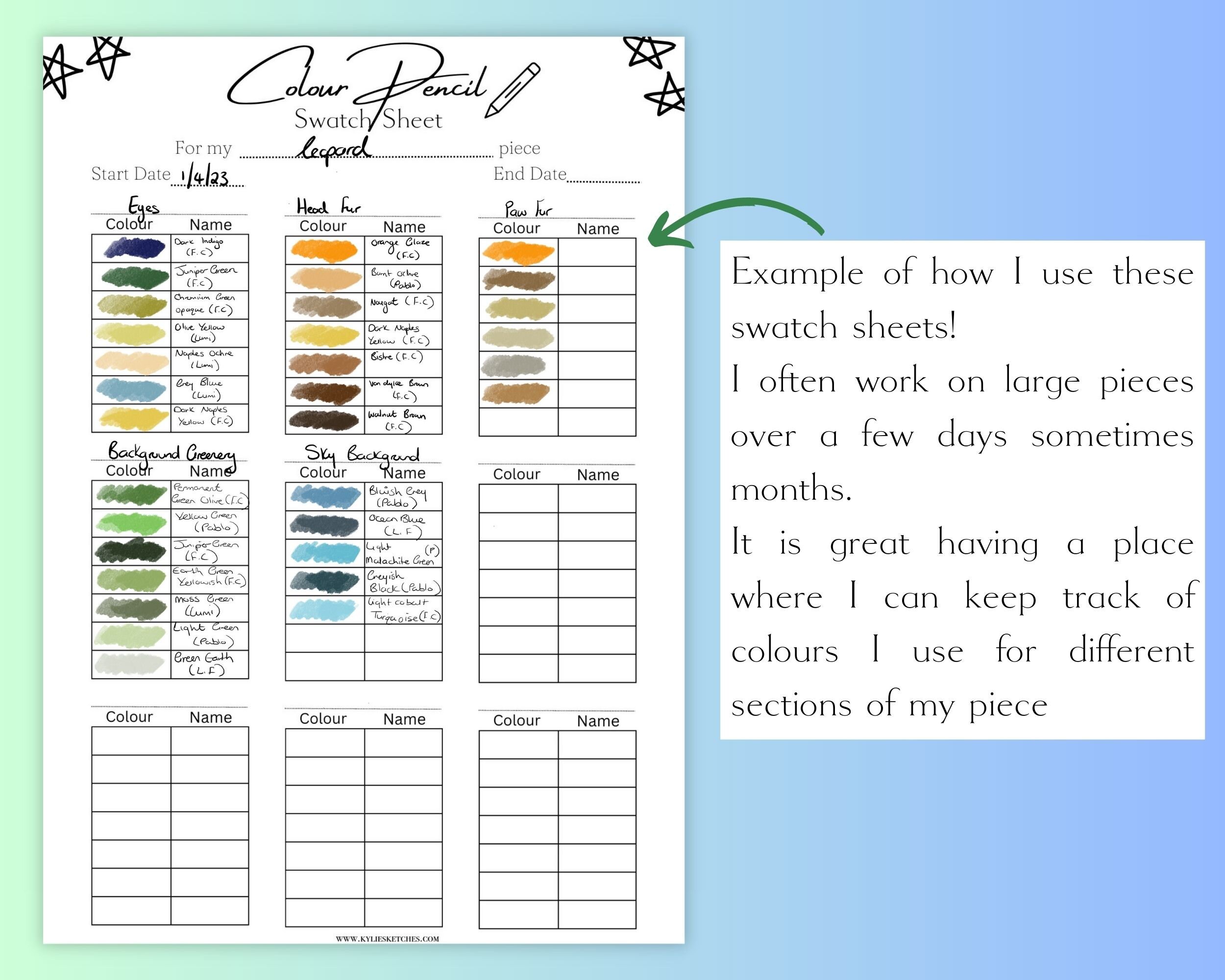 Colour Pencil Swatch Sheet Color Swatch Chart Colour Swatch Template ...