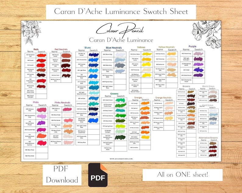 Caran D'ache Luminance Colour Pencil Swatch Single Sheet Color Swatch ...