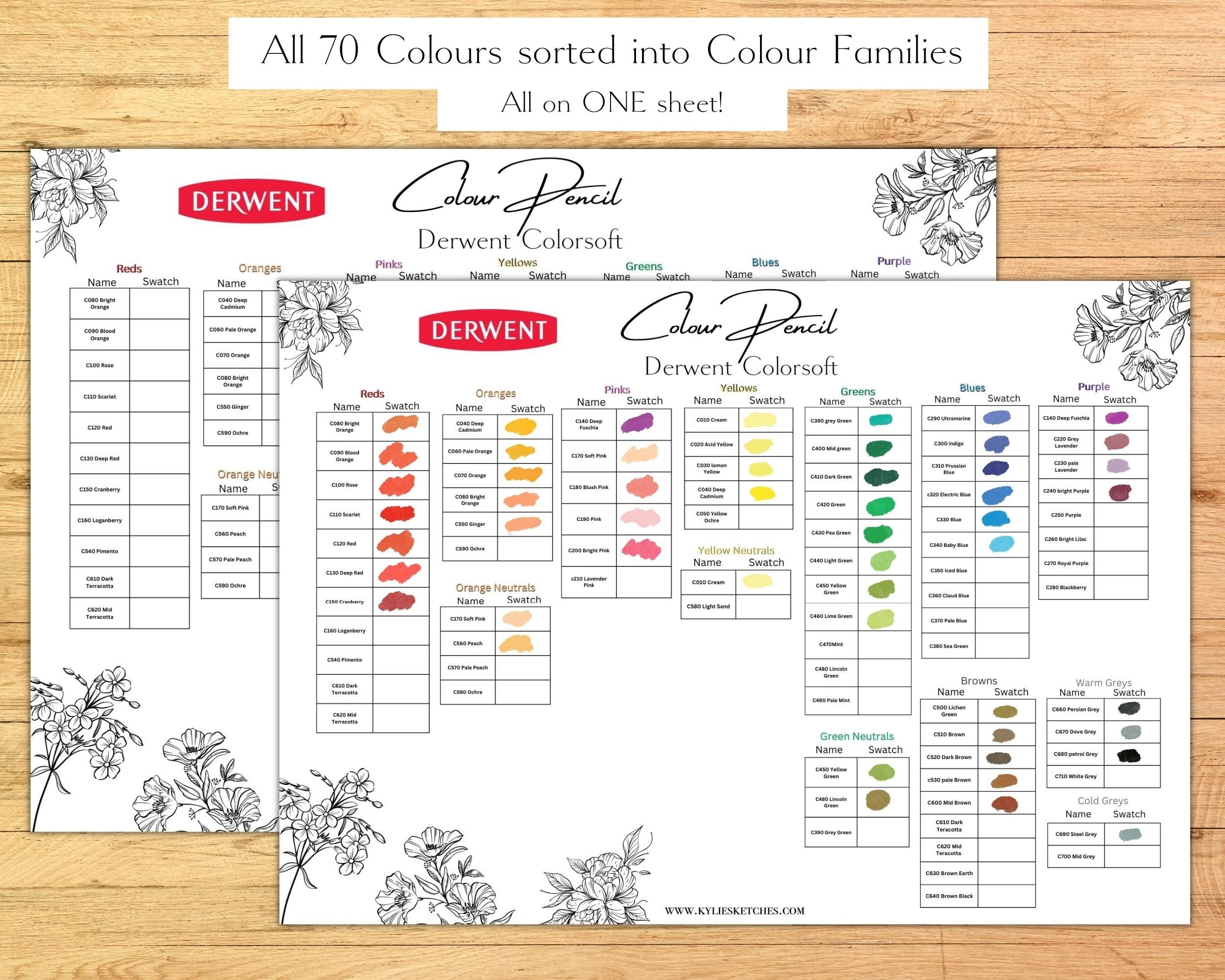 Derwent Colorsoft Colour Pencil Swatch Single Sheet Color Swatch Chart ...