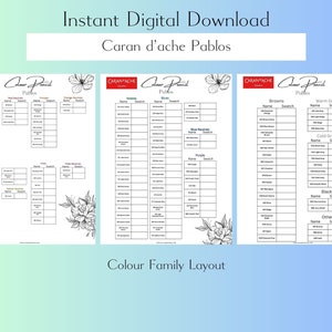 Caran D'ache Pablo 120 Colour Pencil Swatch Sheets in Colour Family ...