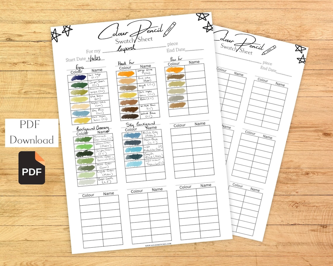 Colour Pencil Swatch Sheet Color Swatch Chart Colour Swatch - Etsy