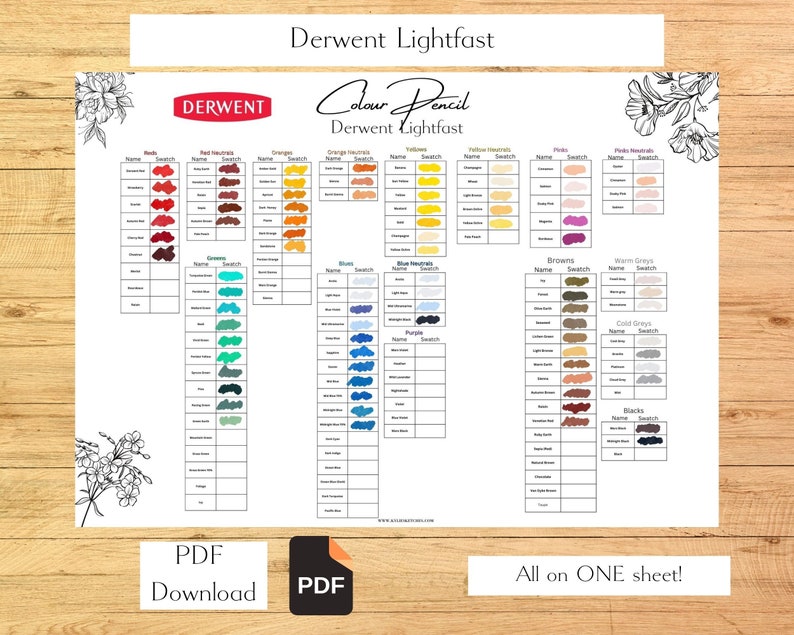 Derwent Lightfast Colour Pencil Swatch Single Sheet Color Swatch Chart ...