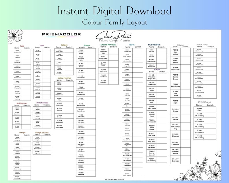 Prisma Color Premier Colour Pencil 150 Swatch Single Sheet Color Swatch ...