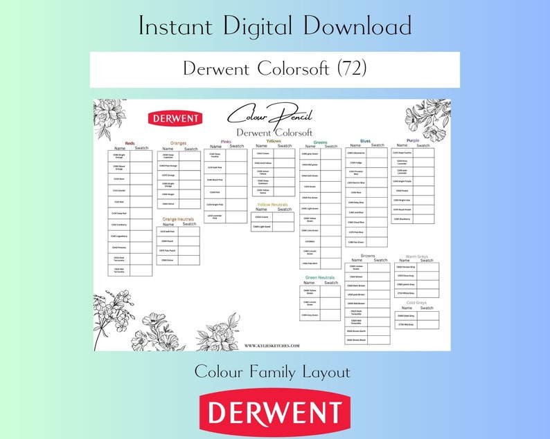 Derwent Colorsoft Colour Pencil Swatch Single Sheet Color Swatch Chart ...