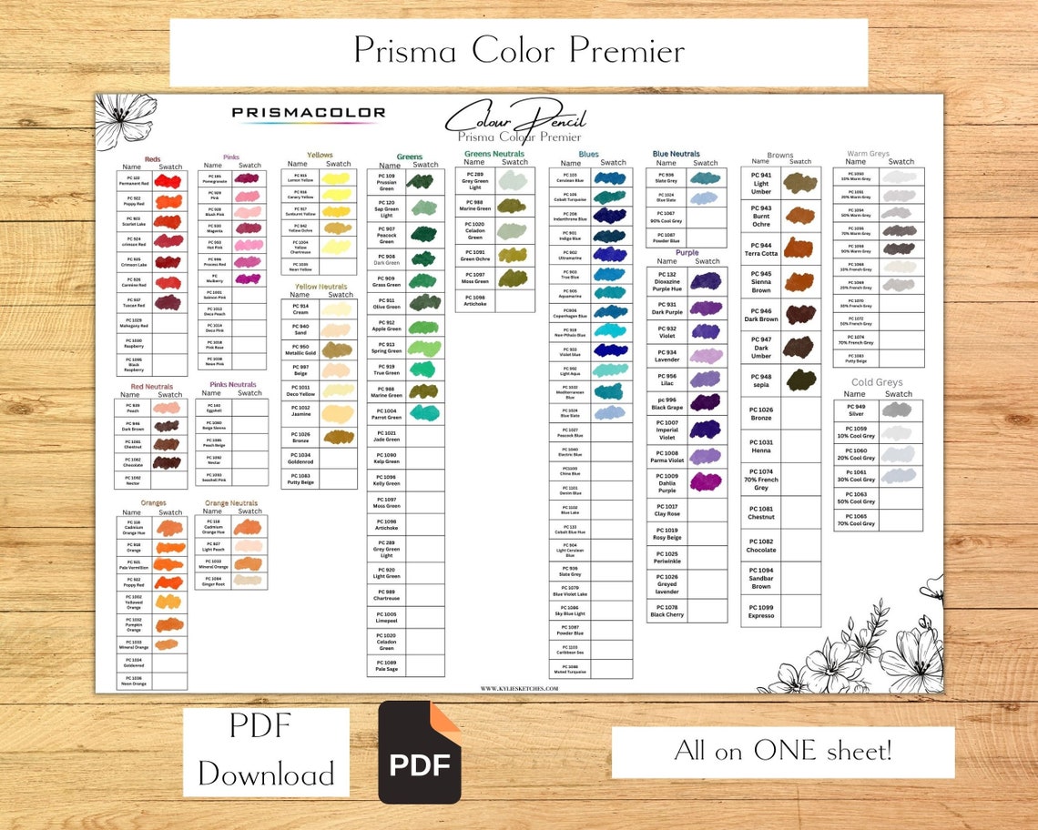 Prisma Color Premier Colour Pencil 150 Swatch Single Sheet Color Swatch ...