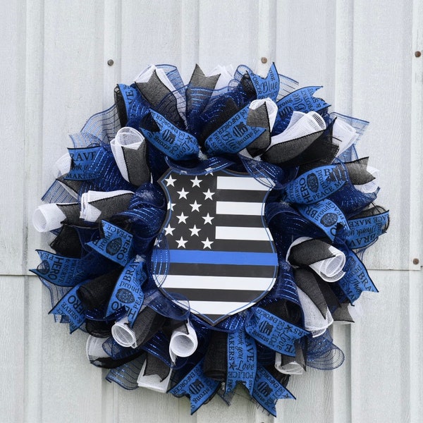 Back the Blue Mesh Wreath - Etsy